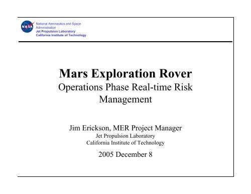 Mars Exploration Rover - NASA Risk Management Conference