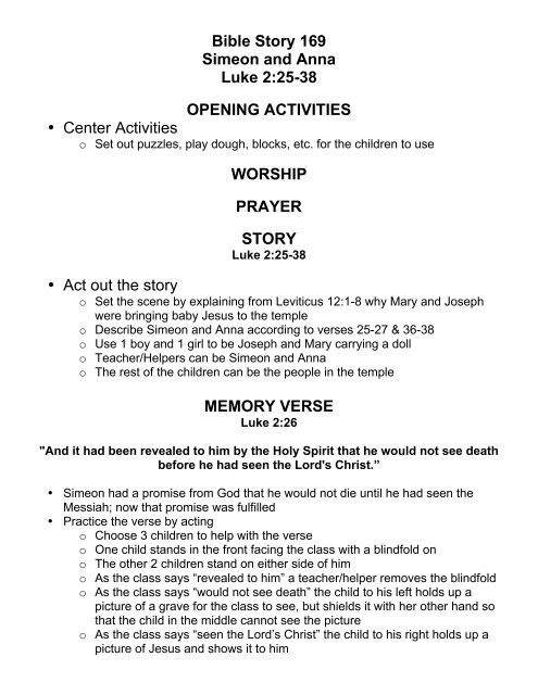Bible Story 169 Simeon and Anna Luke 2:25-38 OPENING ...