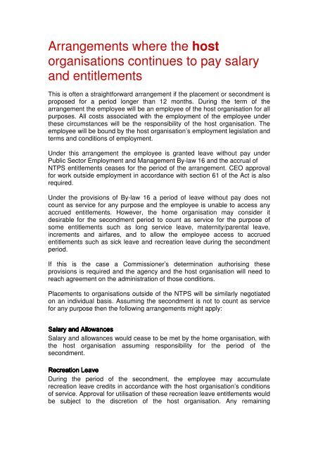 Arrangements where the host organisations continues to pay salary ...