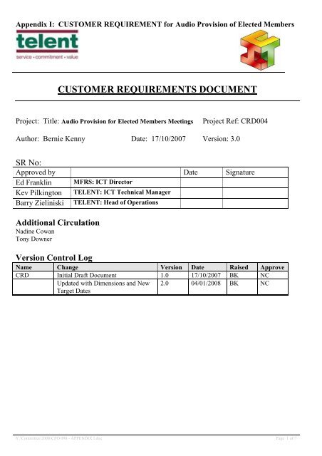customer requirements document