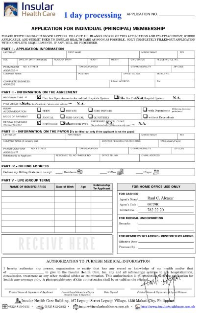 application form for principal express.pdf - Insular life Health care