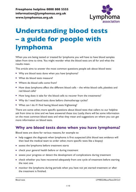 Understanding blood tests â a guide for people with lymphoma