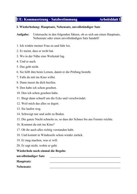 UE: Kommasetzung - Satzbestimmung