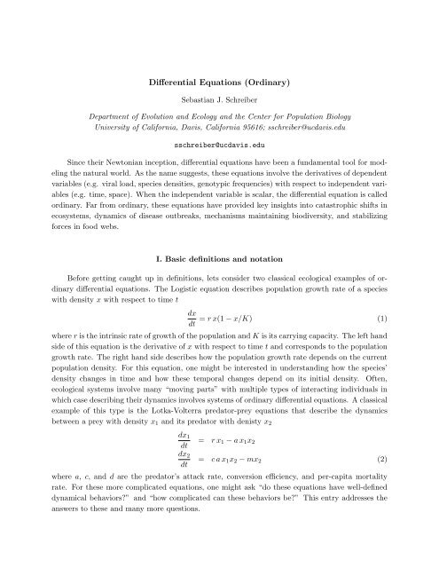Differential Equations - Evolution and Ecology - University of ...