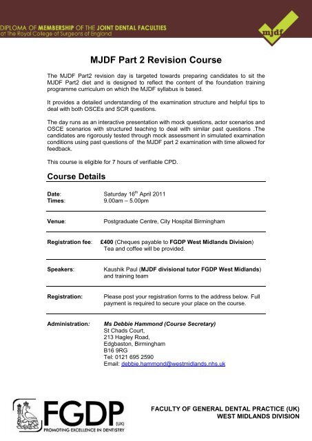 MJDF Part 2 Revision Course - MJDF Examination