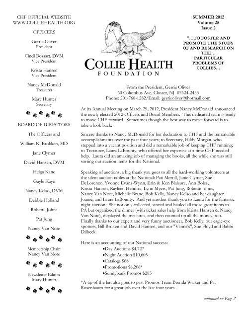 Summer 2012 â€¢ Volume 25, Issue 2 - Collie Health Foundation