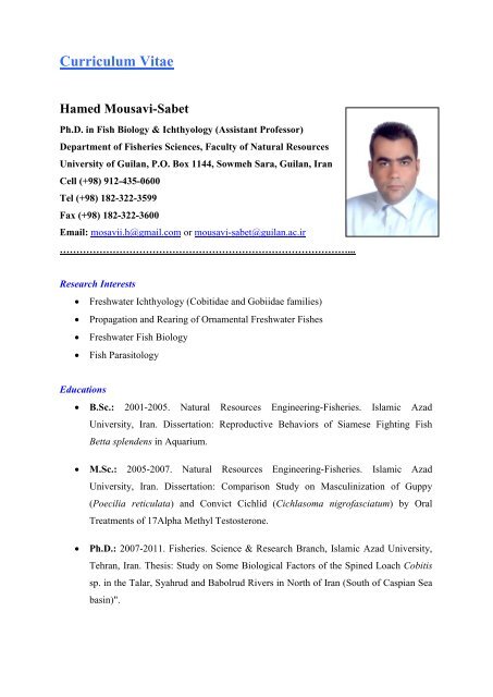 Curriculum Vitae Hamed Mousavi-Sabet