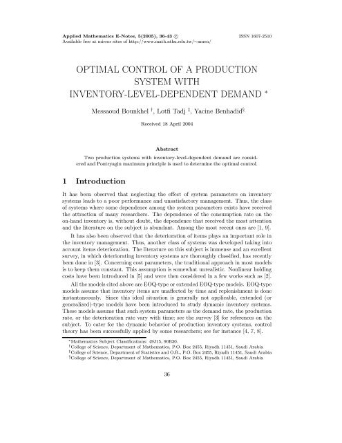 optimal control of a production system with inventory-level ...