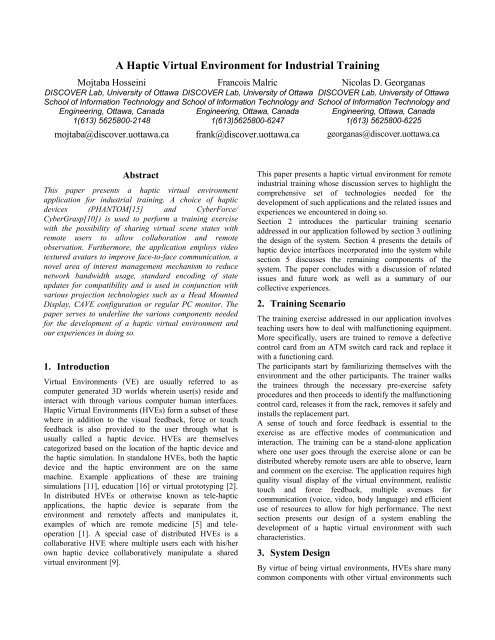 A Haptic Virtual Environment for Industrial Training