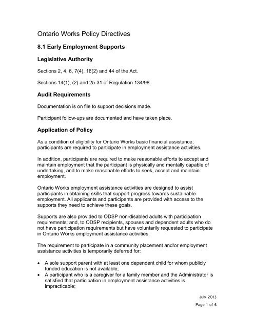 Ontario Works Policy Directives - Ministry of Community and Social ...
