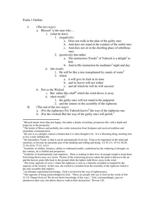 Psalm 1 Outline I. (The two ways) a. Blessed is the ... - Bradcopp.com