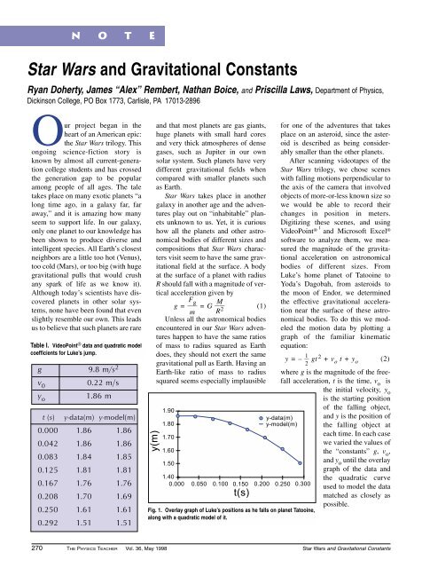 Star Wars and Gravitational Constants - Physics - Dickinson College