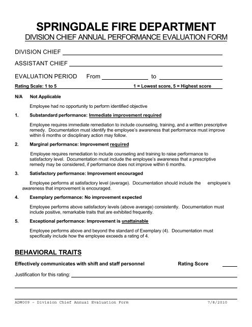 ADM009 - Division Chief Annual Evaluation Form - City of Springdale