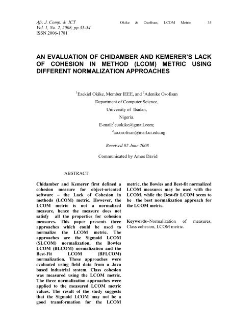 an evaluation of chidamber and kemerer's lack of cohesion in method
