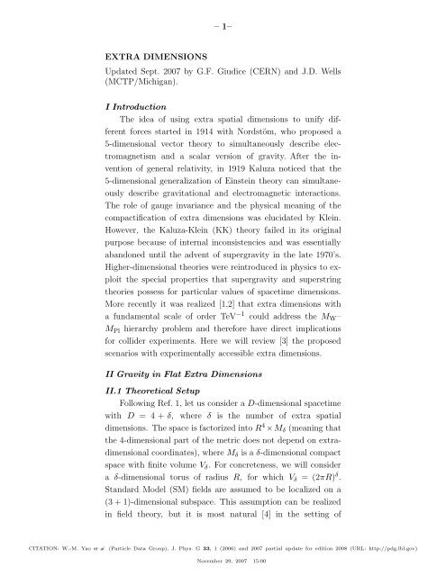 Extra Dimensions (Rev. 2007) - Particle Data Group