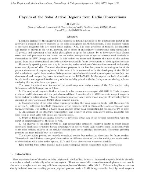 Physics of the Solar Active Regions from Radio Observations