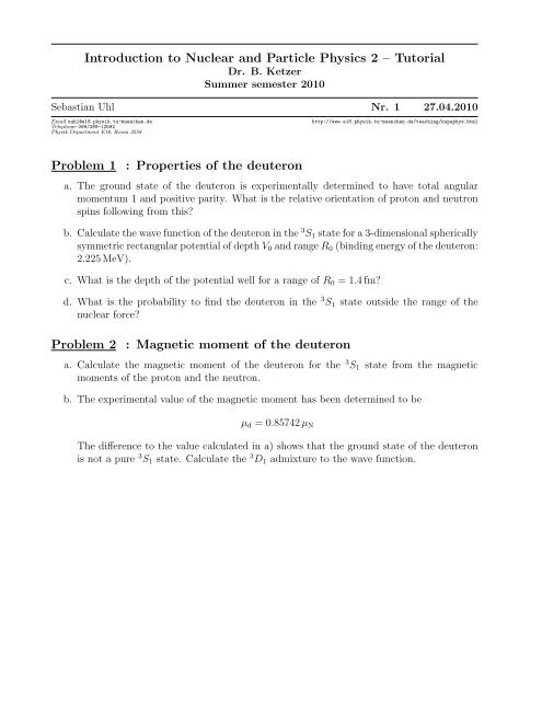Introduction to Nuclear and Particle Physics 2 â Tutorial Problem 1 ...