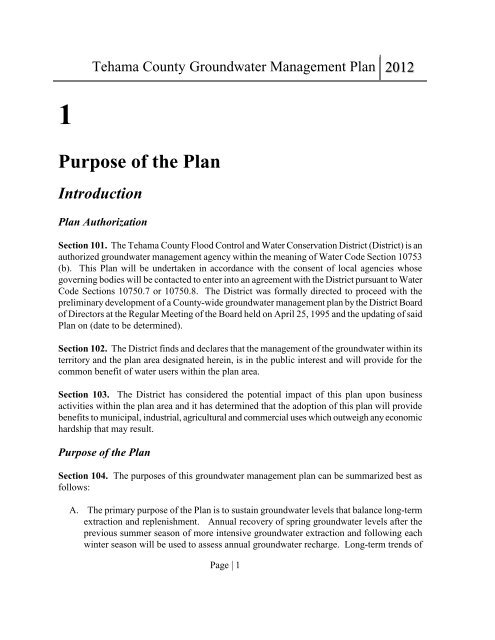 Tehama County Groundwater Management Plan