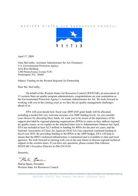 Letter to Gina McCarthy - WESTAR