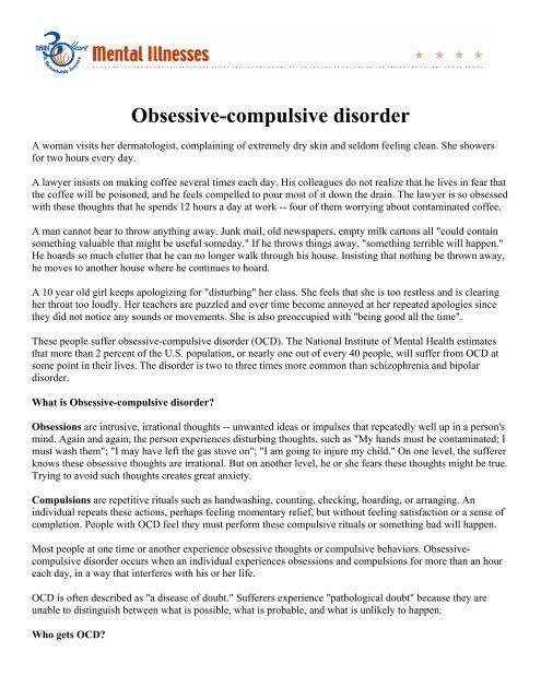 Obsessive Compulsive Disorder (OCD) Information Sheet