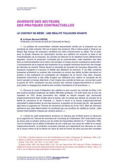 Le contrat cadre de distribution - CREDA