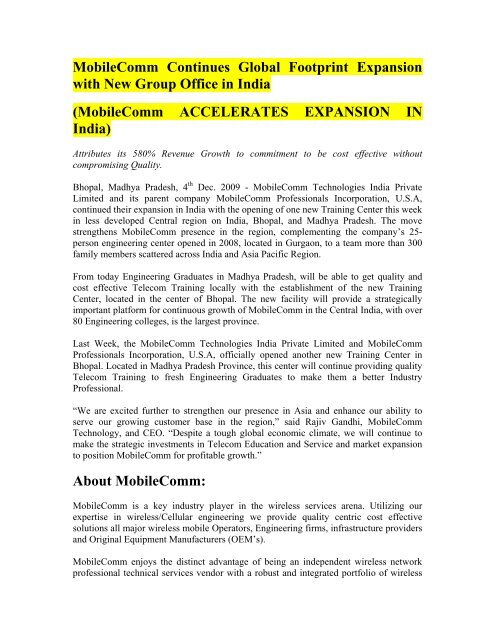 MobileComm Continues Global Footprint Expansion with New ...