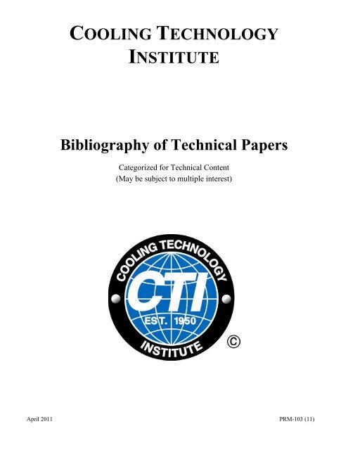 Cooling Technology Institute Bibliography of Technical Papers