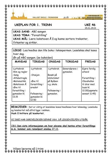 ukeplan for 1. trinn uke 46 - itslearning