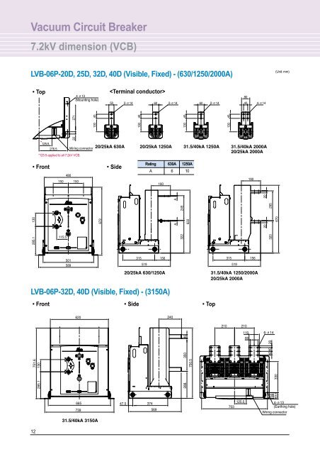Vacuum Circuit Breaker 7.2kV dimension