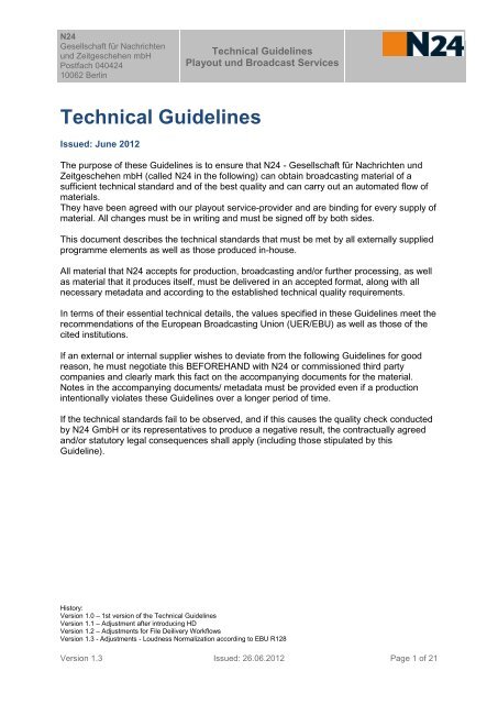 Technical Guidelines - N24 Media GmbH