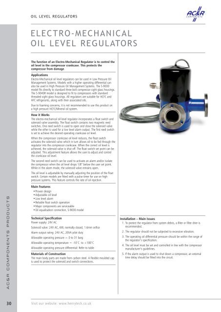ELECTRO-MECHANICAL OIL LEVEL REGULATORS