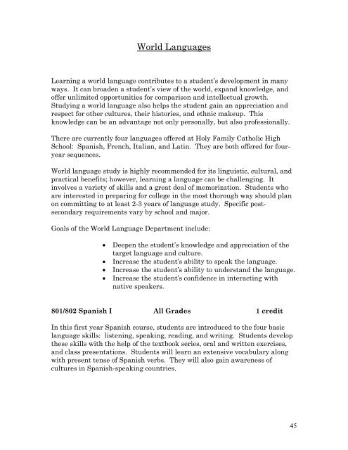 world language spanish curriculum