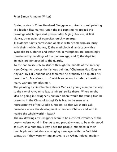 Peter Simon Altmann (Writer) During a stay in China ... - Gwiggner