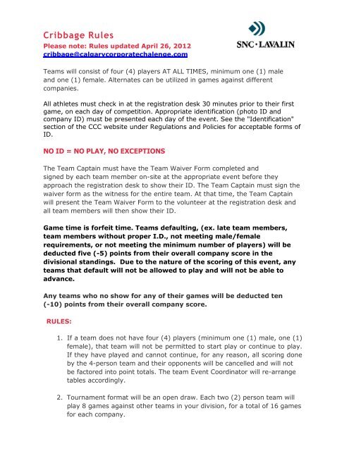Cribbage Rules 2012 pdf Calgary Corporate Challenge