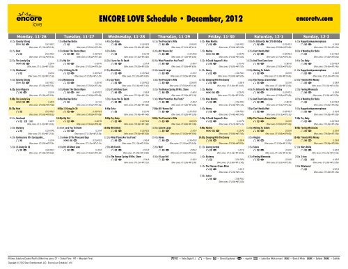 ENCORE LOVE Schedule - December, 2012 - Starz