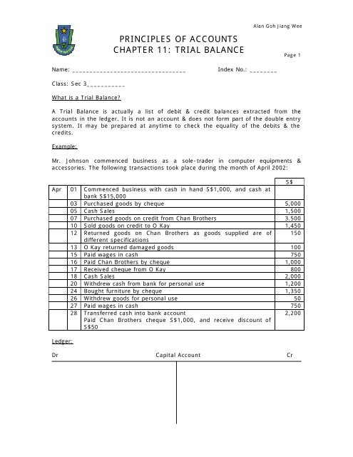 Worksheet Activity 11.1 - Principles of Accounts