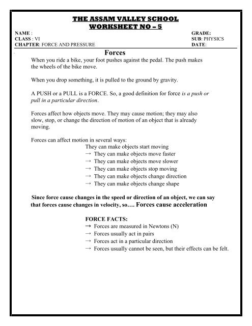 Worksheet Assam Valley School