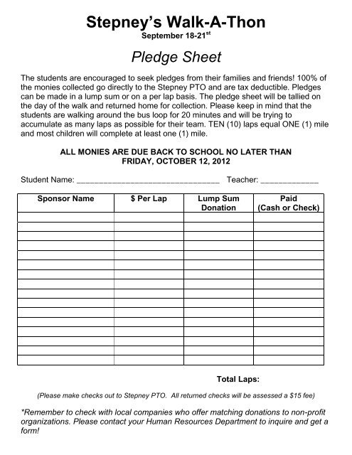 Free Walk A Thon Pledge Form Template