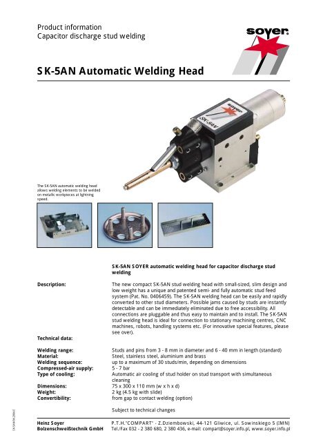 SK-5AN Automatic Welding Head - Soyer
