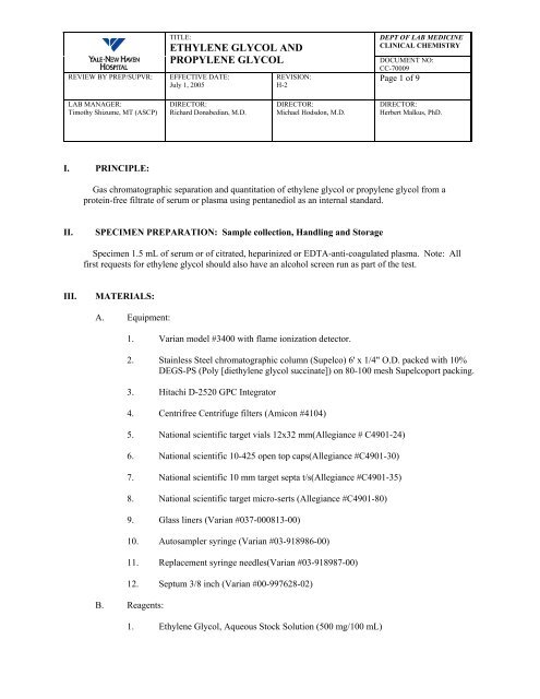 ethylene glycol and propylene glycol - Laboratory Medicine