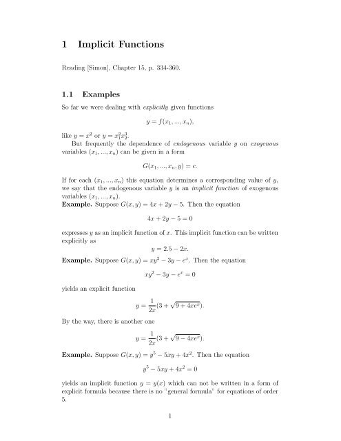 1 Implicit Functions