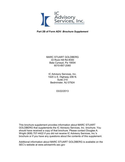 Part 2B of Form ADV: Brochure Supplement MARC STUART ...