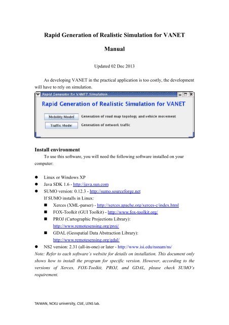 Rapid Generation of Realistic Simulation for VANET Manual