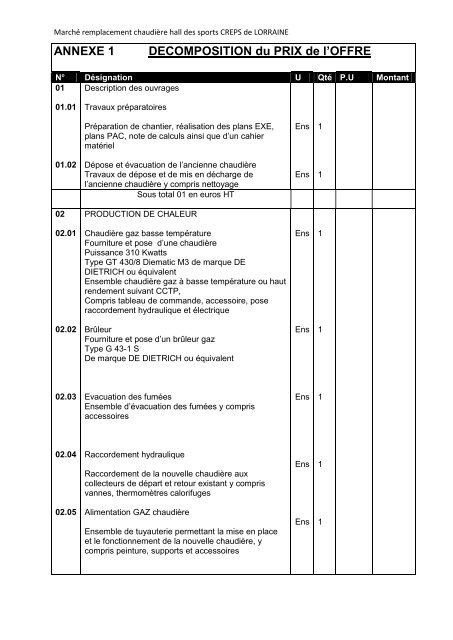 ANNEXE 1 DECOMPOSITION du PRIX de l'OFFRE - CREPS de ...