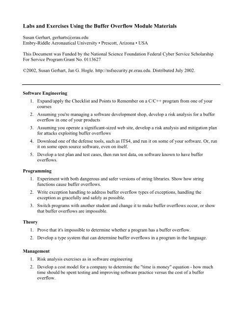 Labs and Exercises Using the Buffer Overflow Module Materials