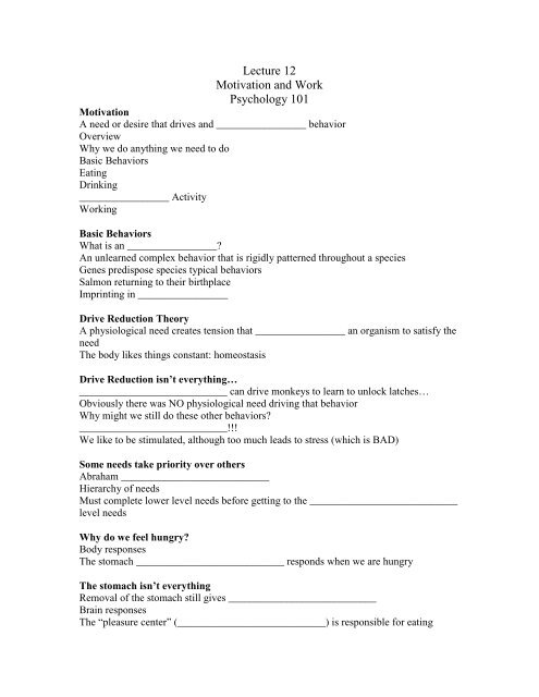 Lecture 12 Motivation and Work Psychology 101