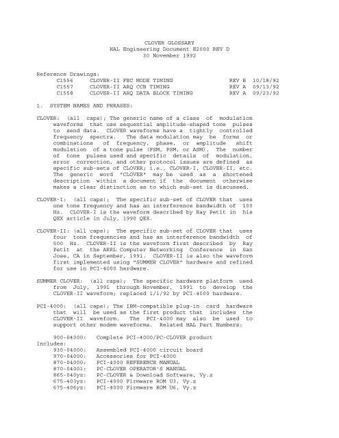 CLOVER GLOSSARY HAL Engineering Document E2000 REV D 30 ...
