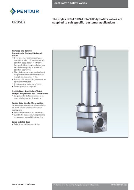 The styles JOS-E/JBS-E BlockBody Safety valves are ... - Askalon