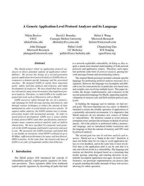 A Generic Application-Level Protocol Analyzer and its Language