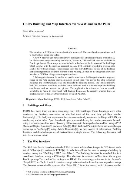 CERN Building and Map Interface via WWW and on the Palm